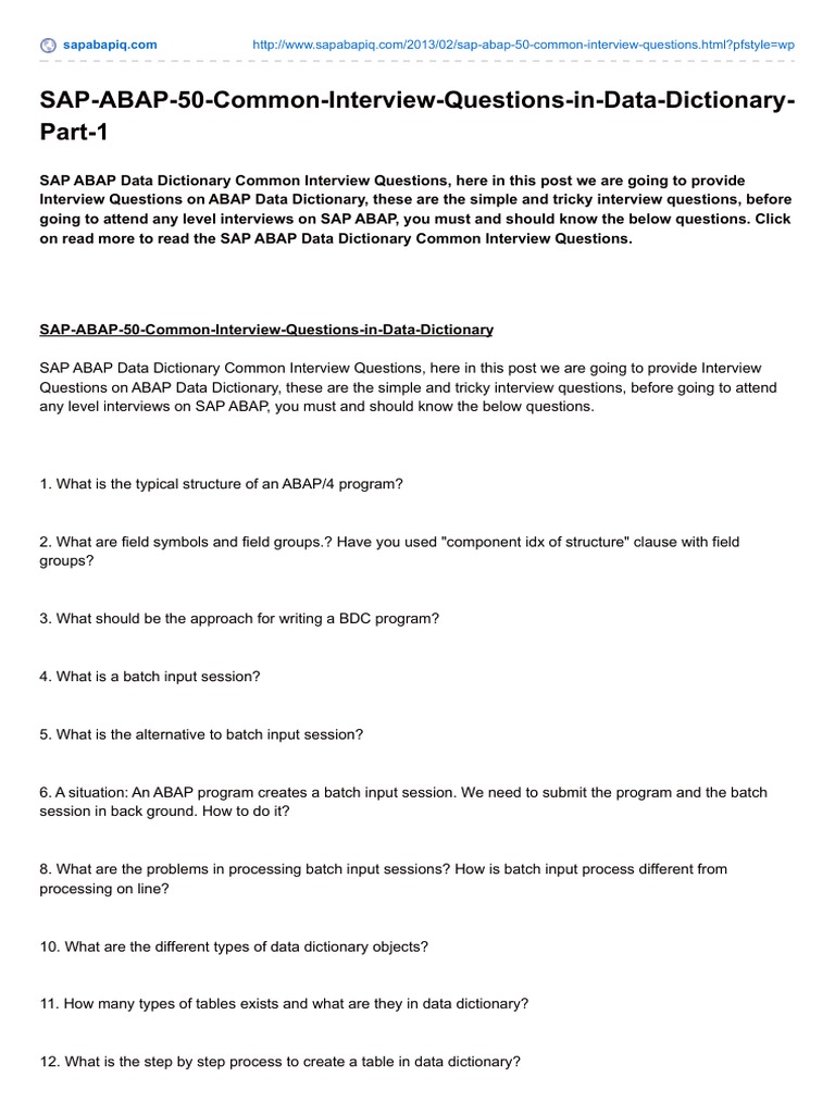 ABAP Data Dictionary Interview Q&A | PDF | Computer Programming | Data