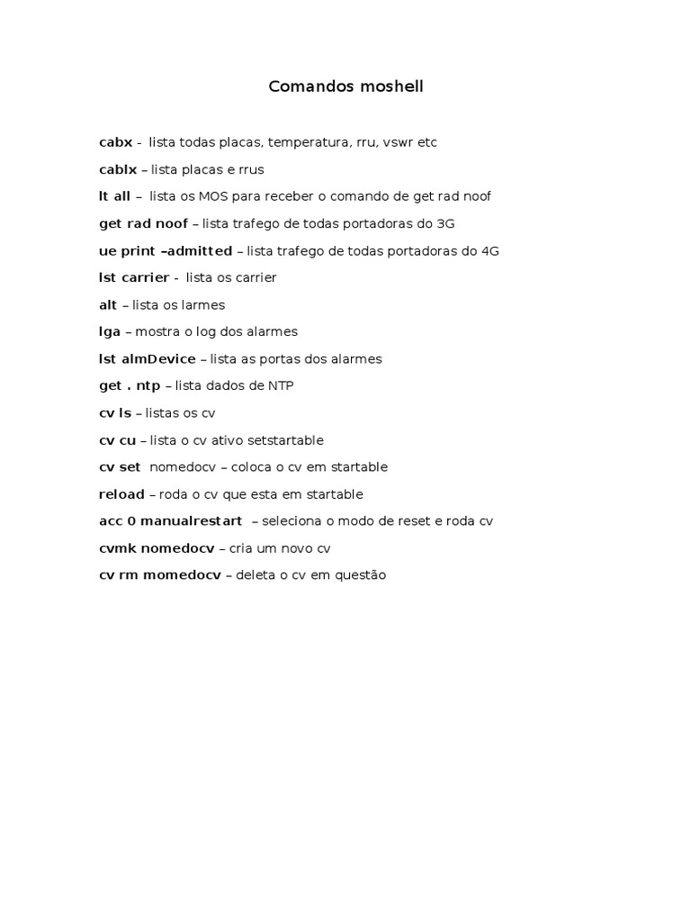 Comandos Moshell | PDF
