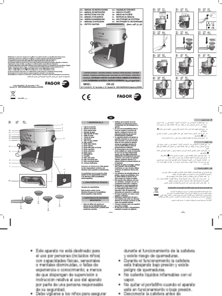 Manual Cafetera Fagor CR 14 | PDF | café | Aluminio