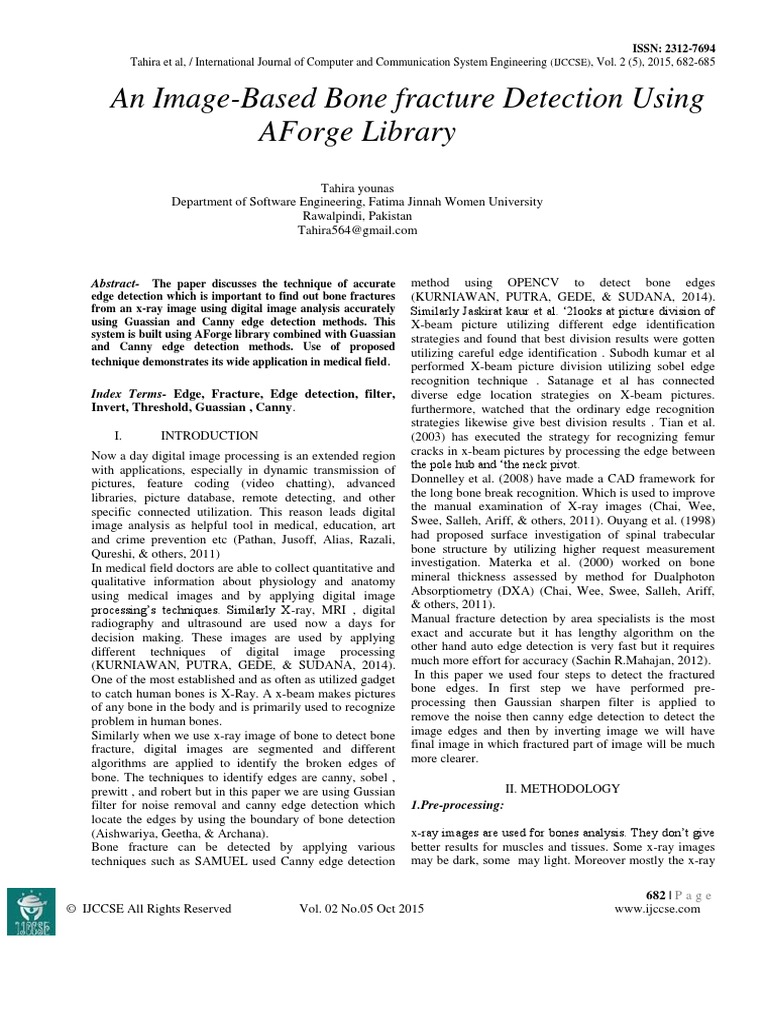 An Image Based Bone Fracture Detection Using Aforge Library Pdf Vision Optics