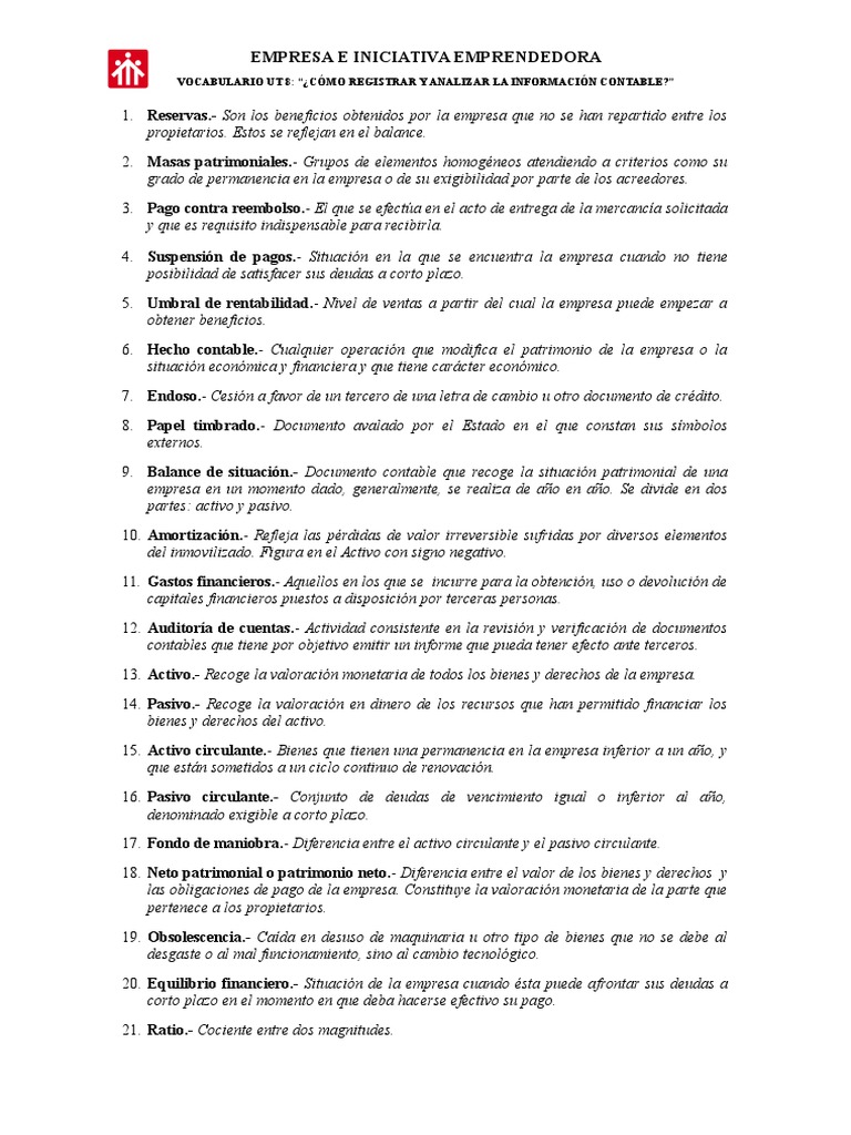 Vocabulario Contable Esencial | PDF | Contabilidad | Economias