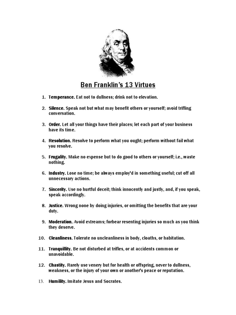 Ben Franklin's 13 Essential Virtues | PDF | Self-Improvement