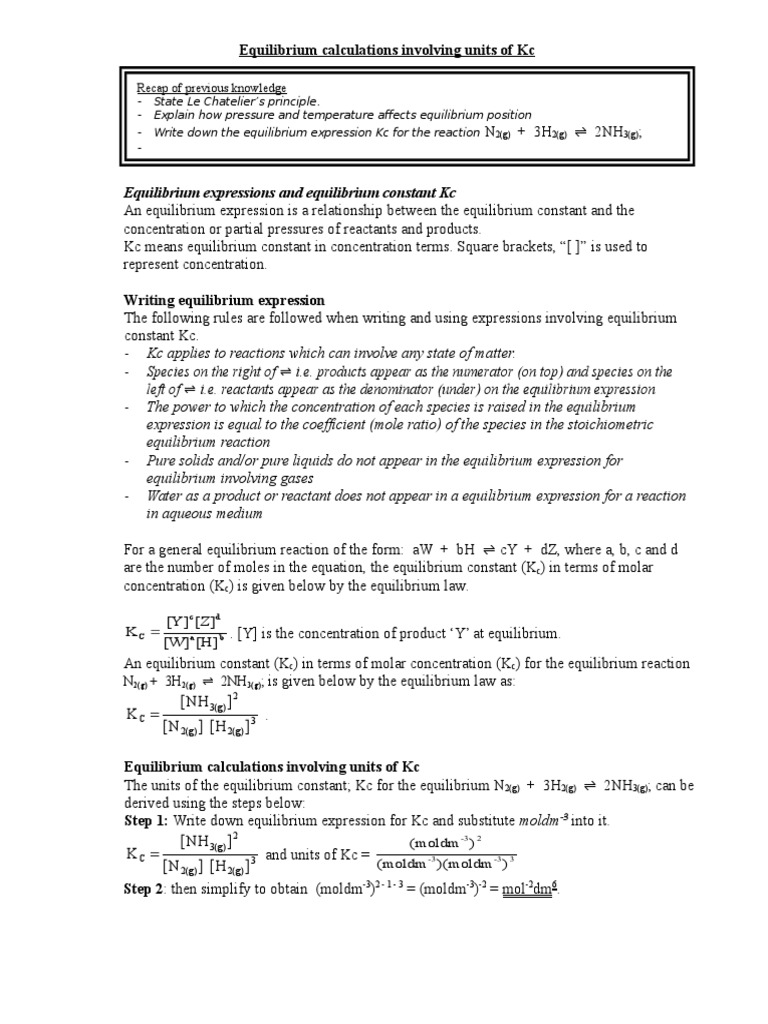 16-Equilibrium Calculations Involving Units of KC | PDF | Chemical ...