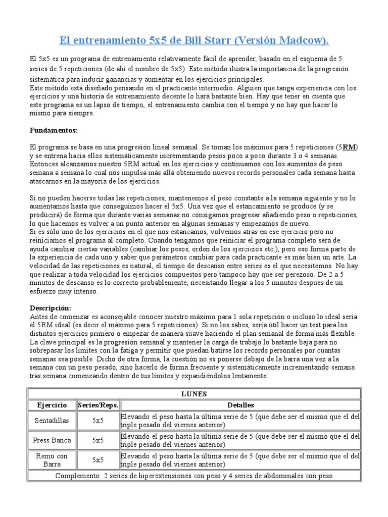 El Entrenamiento 5x5 de Bill Starr | PDF
