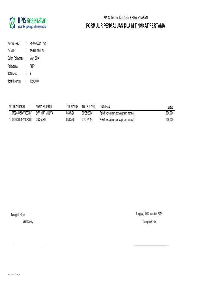 FPK Bpjs Sesuai Pcare | PDF | Sains & Matematika