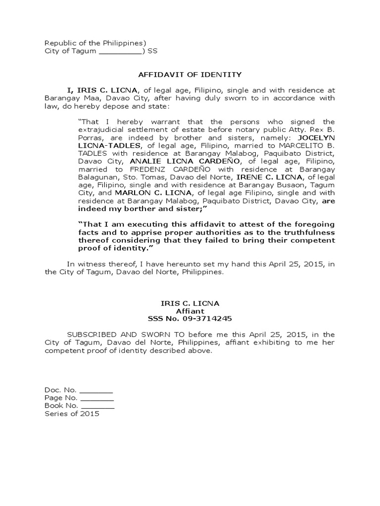 Affidavit of Identity | PDF