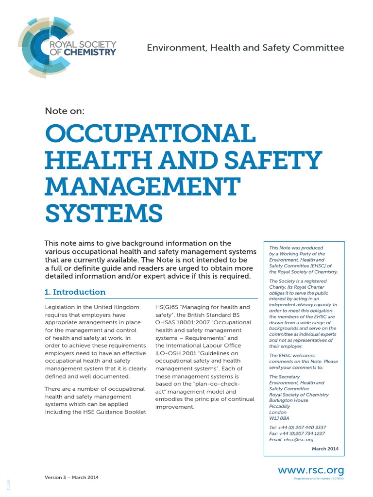Occupational Health and Safety Management Systems Tcm18 240421 | PDF ...