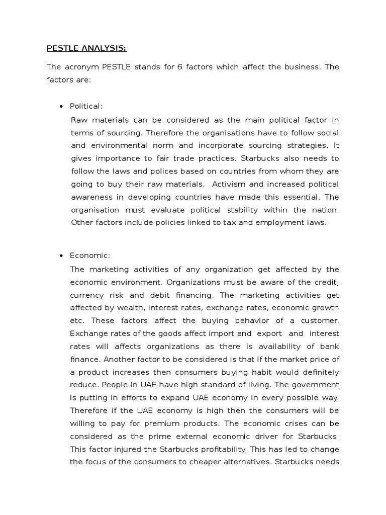 Pestle Analysis | PDF | Starbucks | Economies