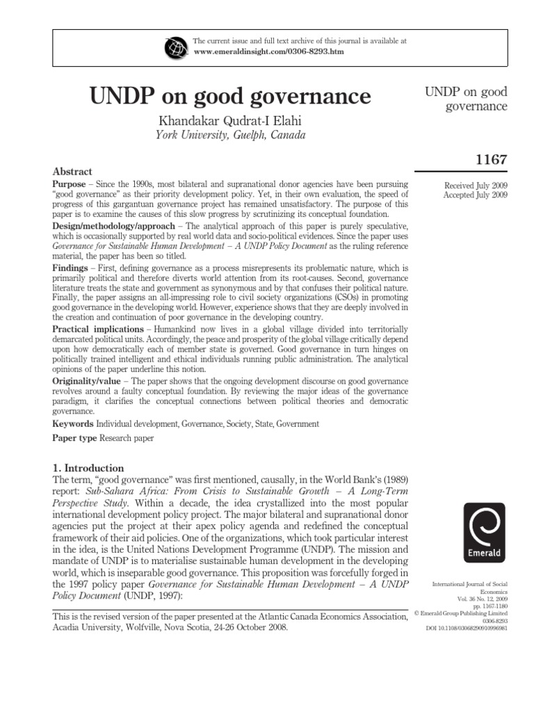 UNDP On Good Governance | PDF | Good Governance | Governance