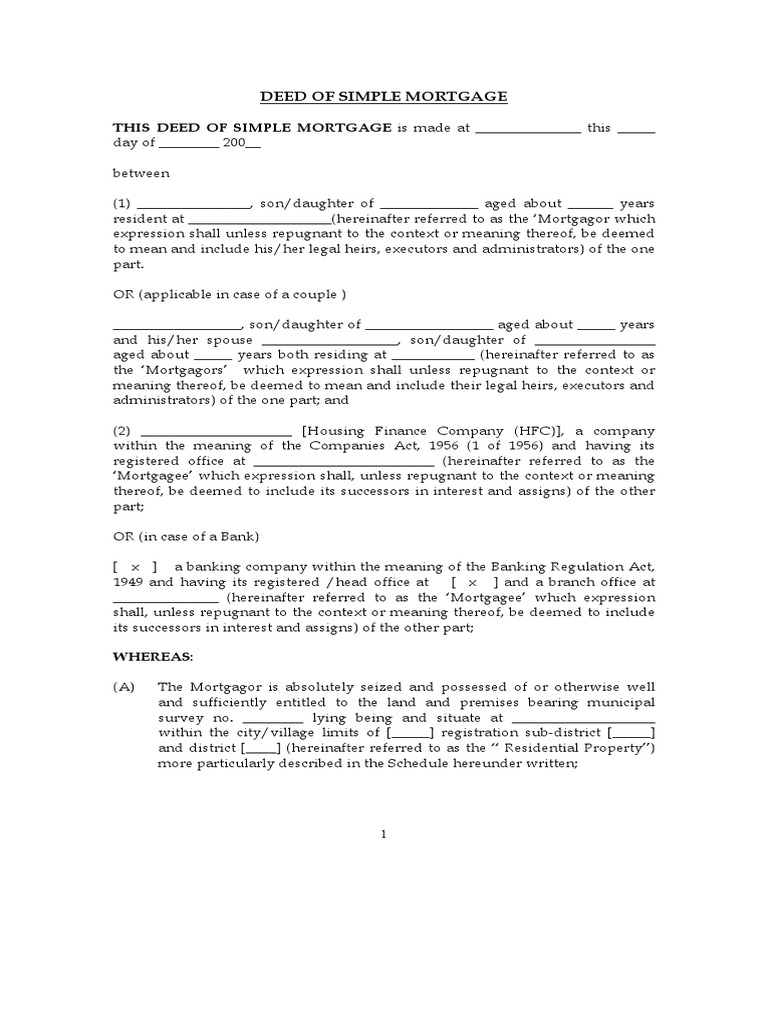 Simple Mortgage Deed Template | PDF | Mortgage Law | Loans