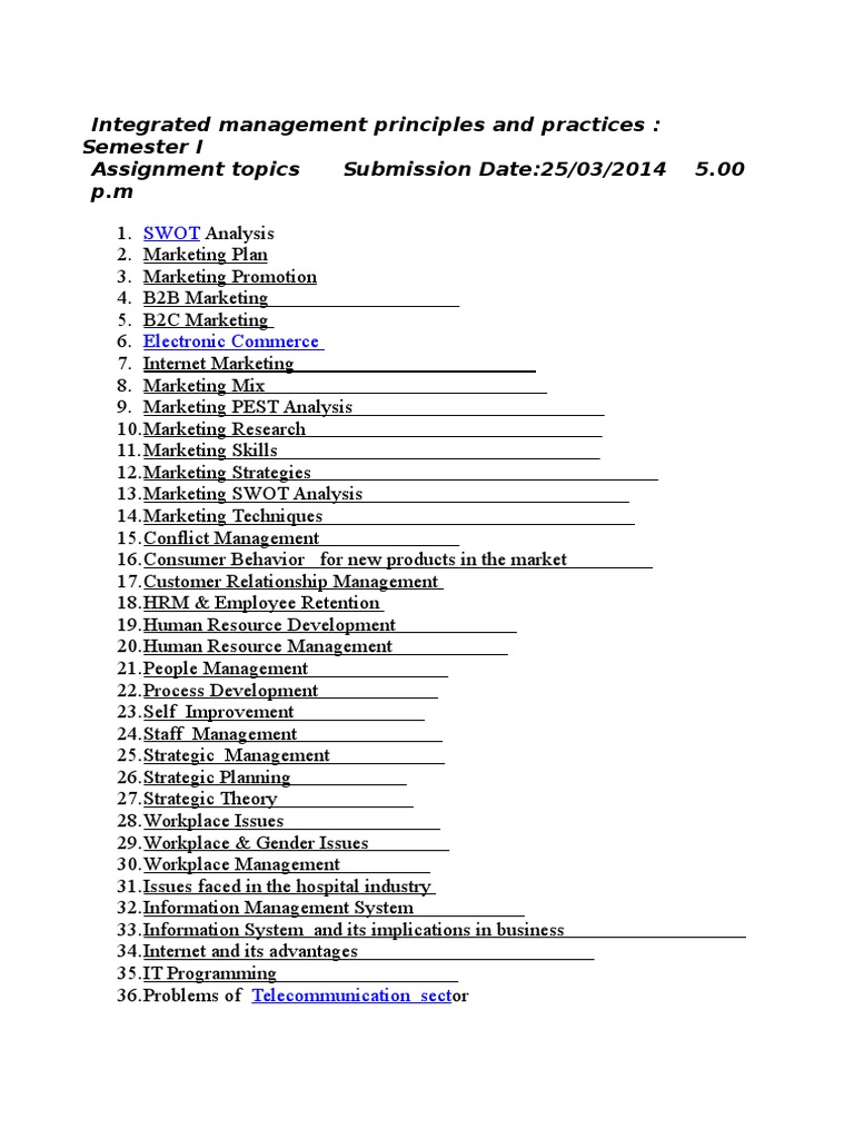 Integrated Management Principles and Practices: Semester I Assignment ...
