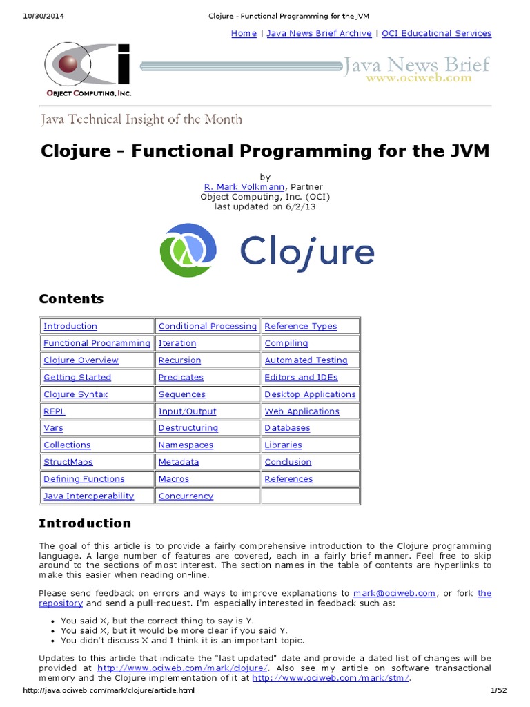 Clojure - Functional Programming For The JVM | PDF | Clojure | Scope ... Clojure - Functional Programming For The JVM | PDF | Clojure | Scope ...