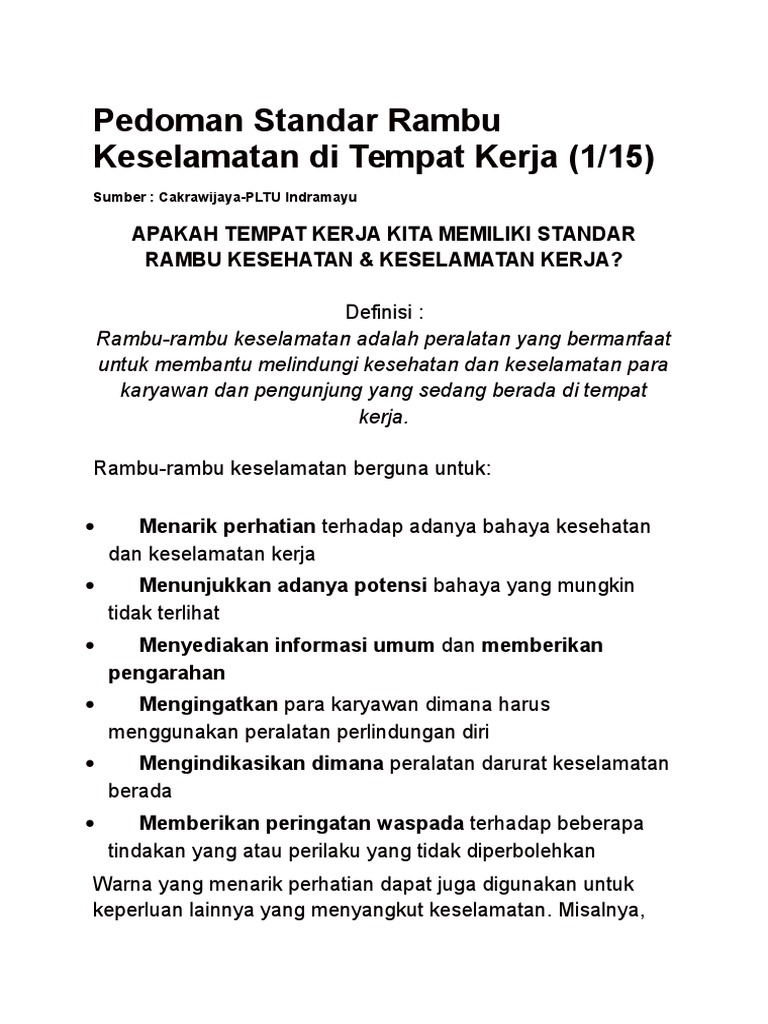 Pedoman Standar Rambu Keselamatan Di Tempat Kerja | PDF