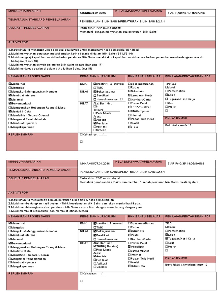 Contoh Template RPH 2016 | PDF