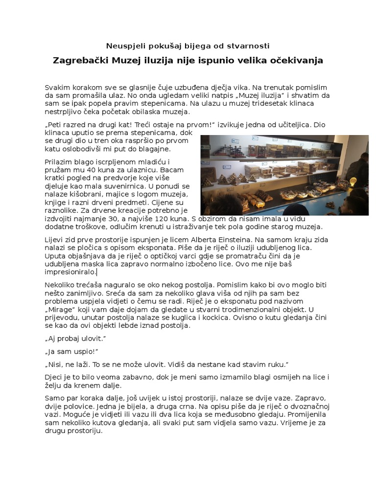 Zagrebački Muzej Iluzija Nije Ispunio Velika Očekivanja - Monika Ropuš | PDF