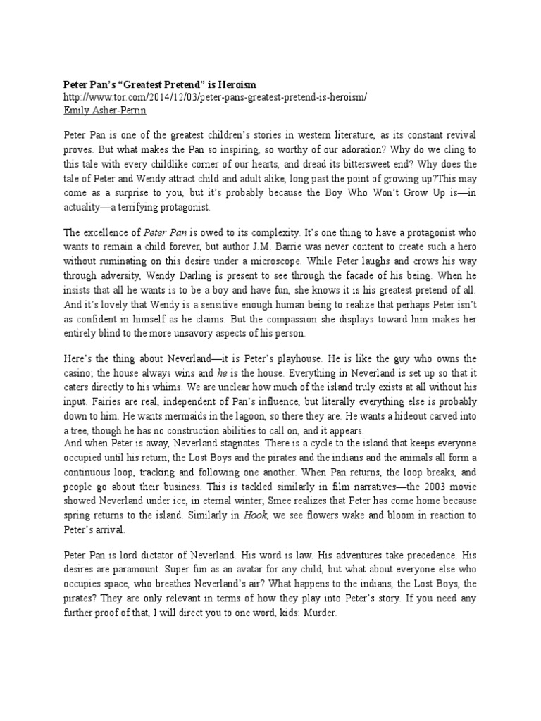 Peter Pan Article For Syntax | PDF | Neverland | Peter Pan