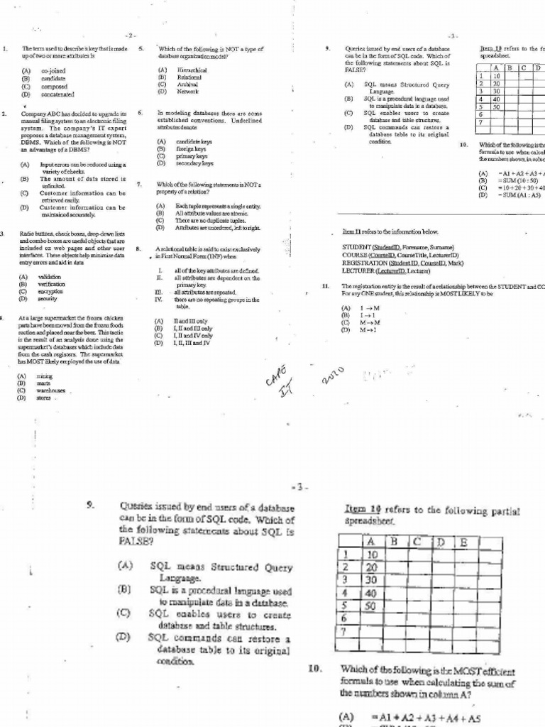 CAPE Information Technology Unit 2 Paper 1 2010 | PDF