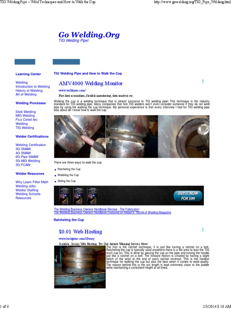 TIG Welding Pipe - Weld Techniques and How To Walk The Cup | PDF