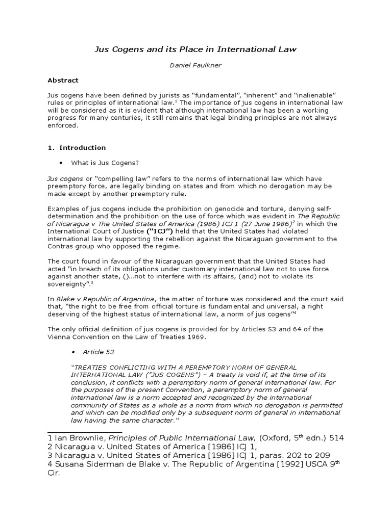 Jus Cogens and Its Place in International Law - Daniel Faulkner | PDF ...
