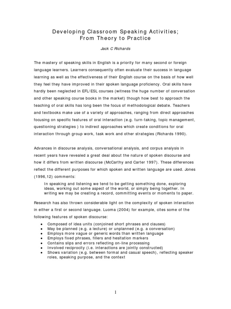 Developing Classroom Speaking Activities | PDF | Business