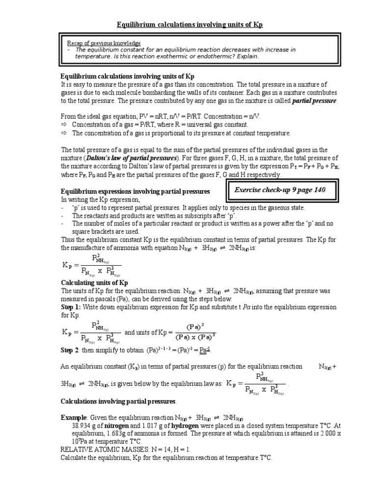 17-Equilibrium calculations involving units of Kp.doc | Chemical ...