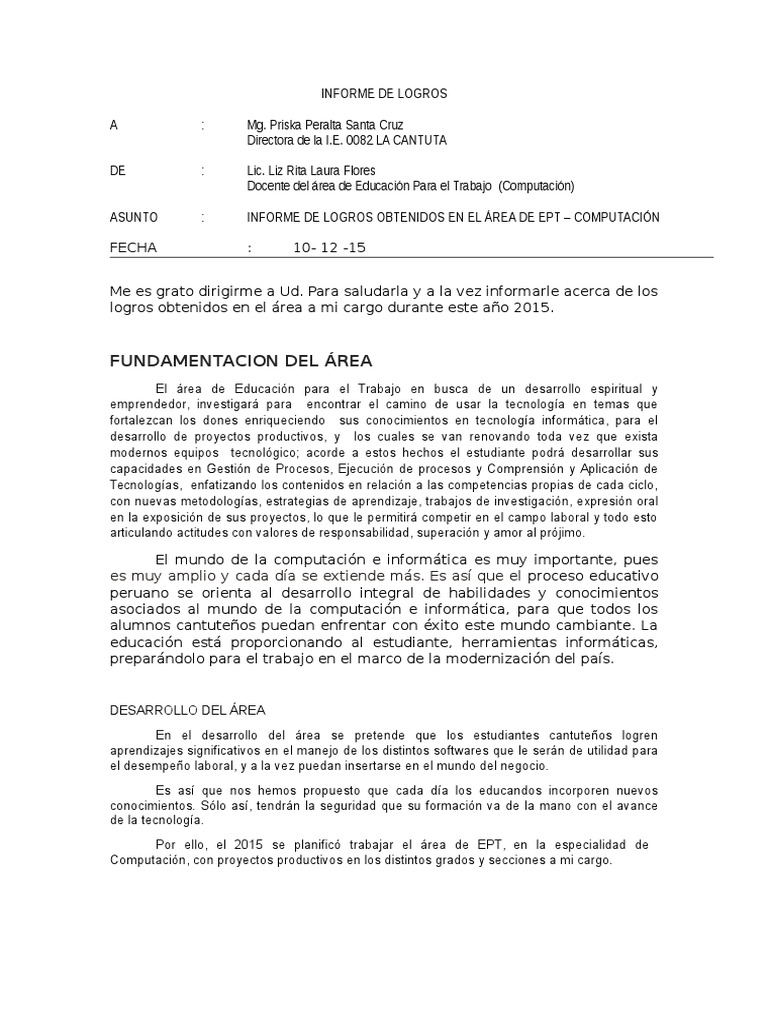 INFORME DE LOGROS.docx | Tecnología e ingeniería | Informática