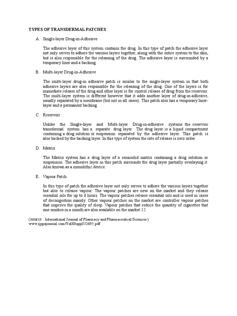 Jenis Jenis Sediaan Patch Transdermal | PDF | Products Of Chemical ...