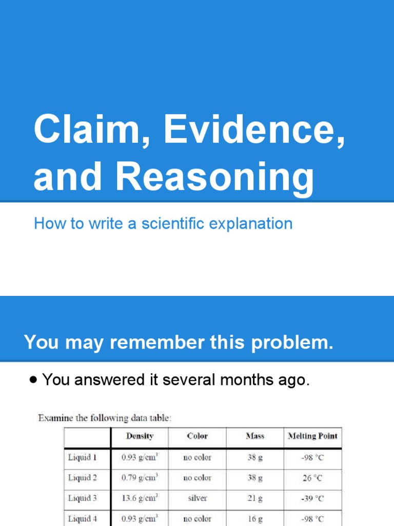 Claim Evidence Reasoning Intro | PDF | Matter | Reason