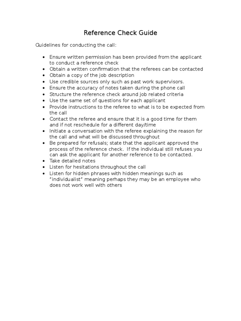 Done Selection - Reference Check Template | PDF