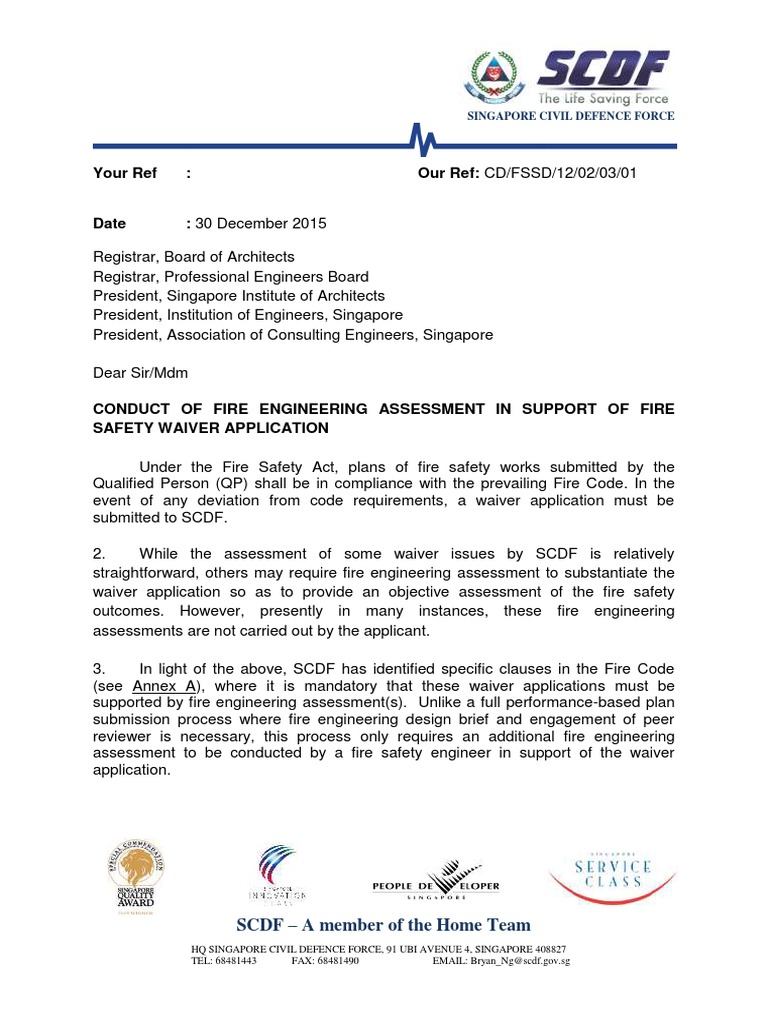 SCDF Fire Engineering Assessment For Waiver Application | PDF | Stairs ...