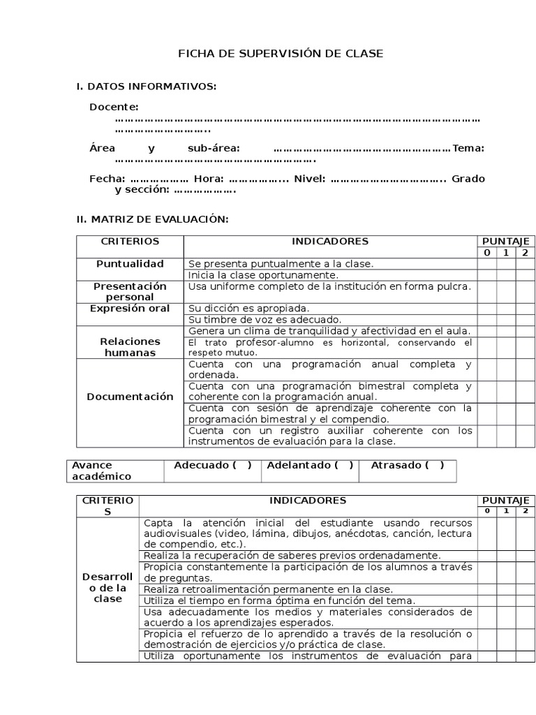 Ficha de Supervisión de Clase | PDF