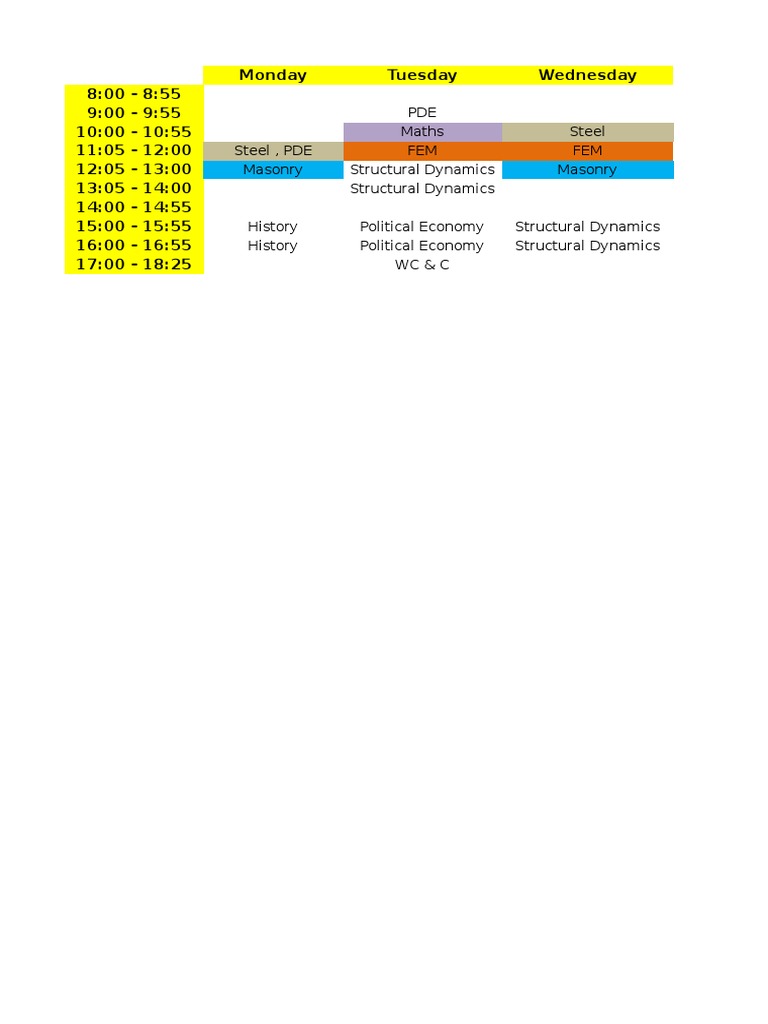 Weekly Class Schedule Overview | PDF