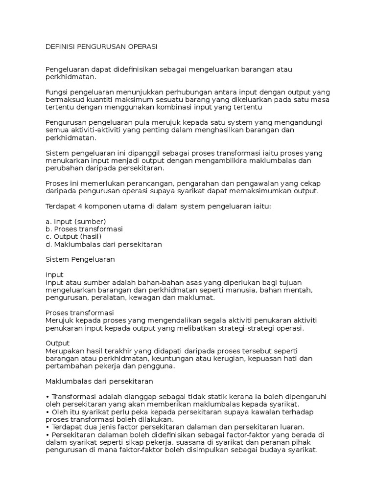 Definisi Pengurusan Operasi | PDF