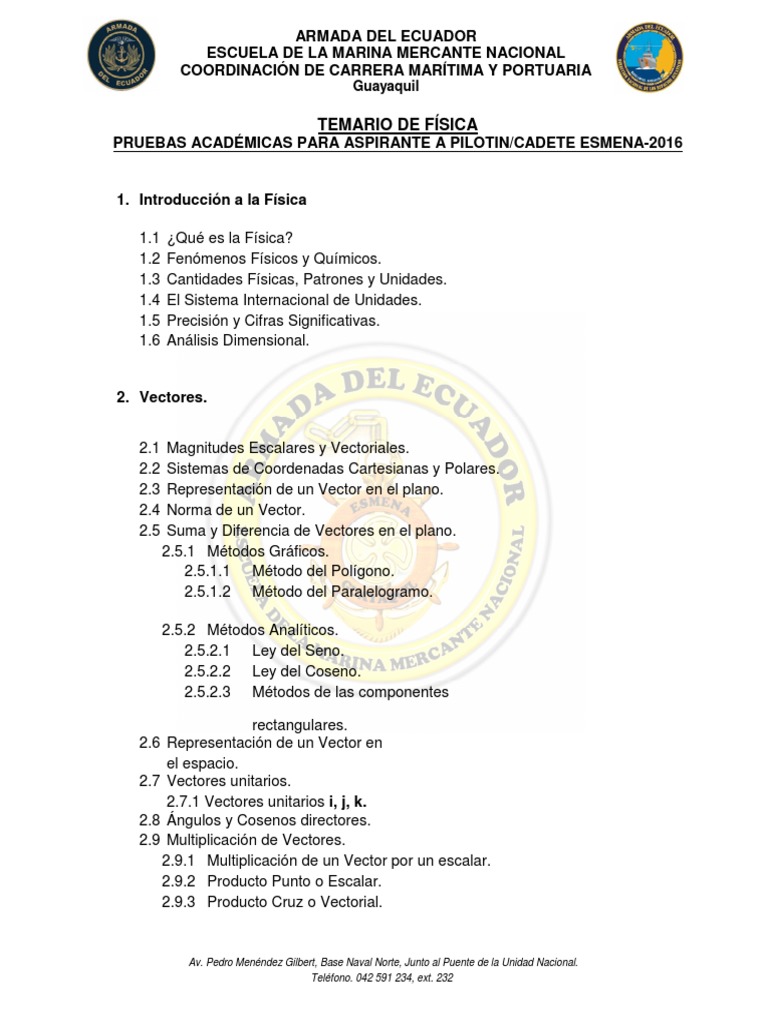 Temario Fisica | Descargar gratis PDF | Vector Euclidiano | Fuerza