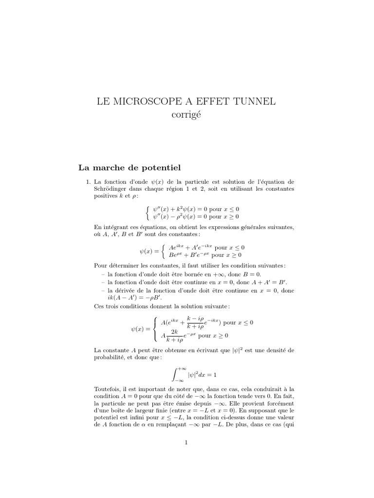 Le Microscope A Effet Tunnel-Solution | PDF | Effet tunnel | Fonction d'onde
