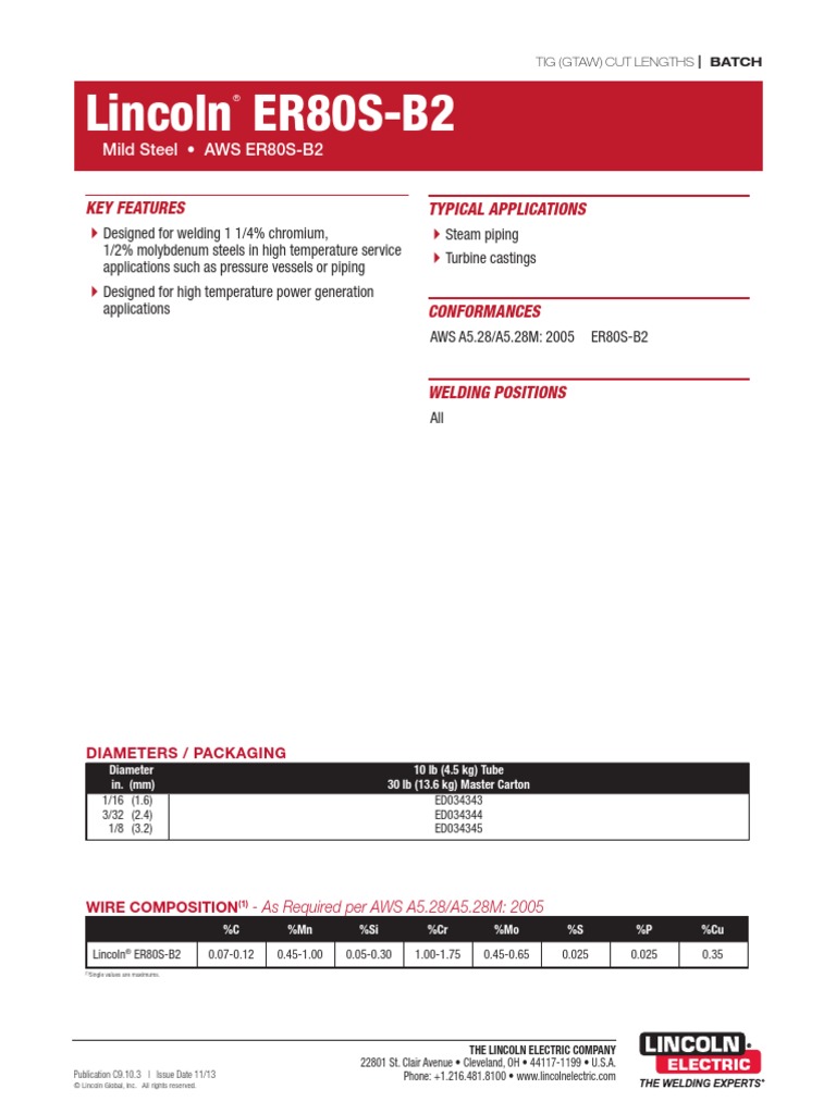 Lincoln® Er80s-B2 PDF | PDF | Implied Warranty | Welding