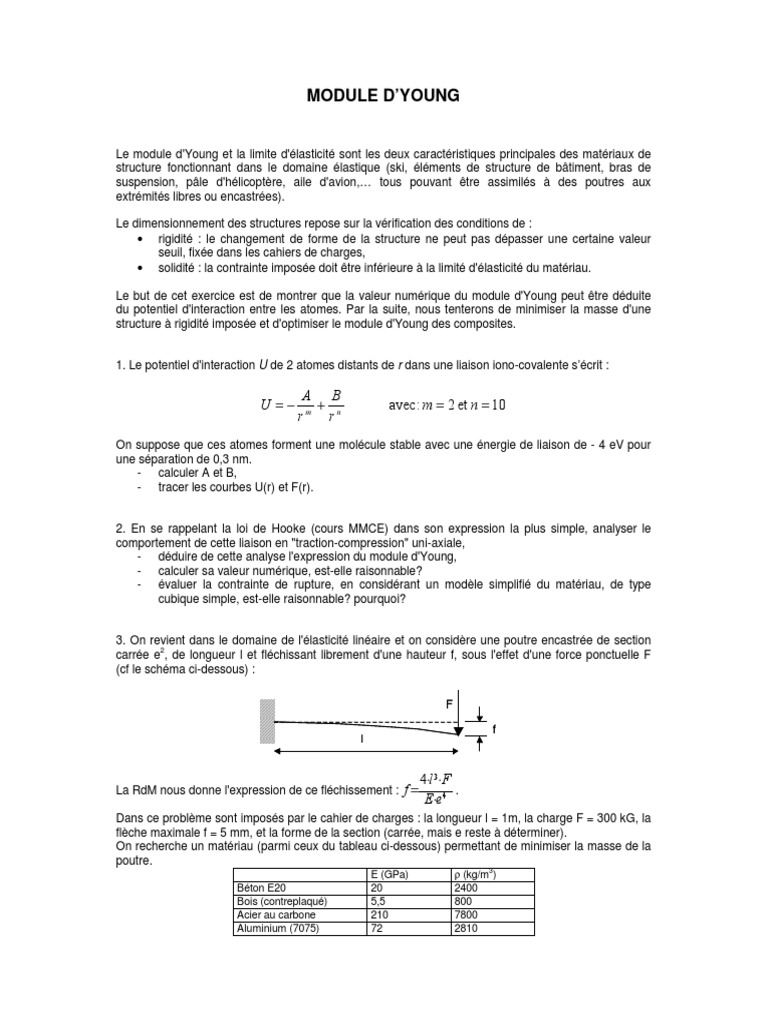Module D'young PDF | PDF | Module de Young | Élasticité (Physique)