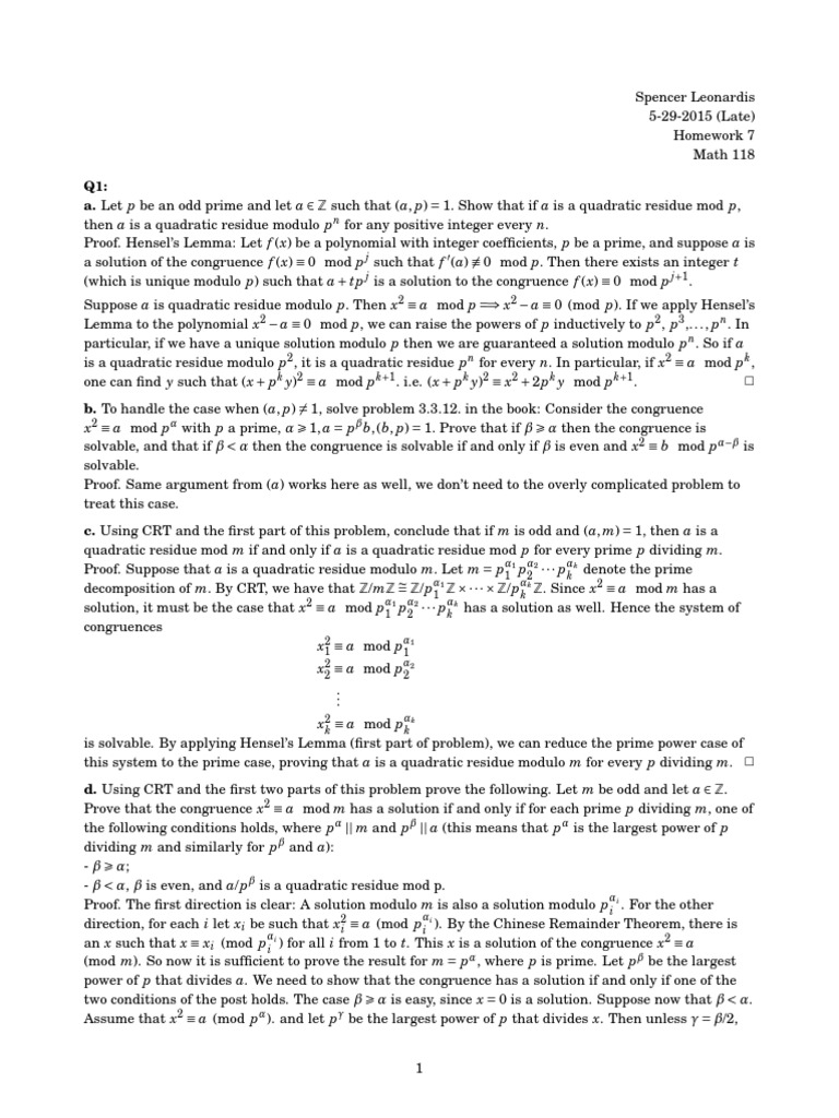 Quadratic Residues and Number Theory | PDF | Polynomial | Functions And ...