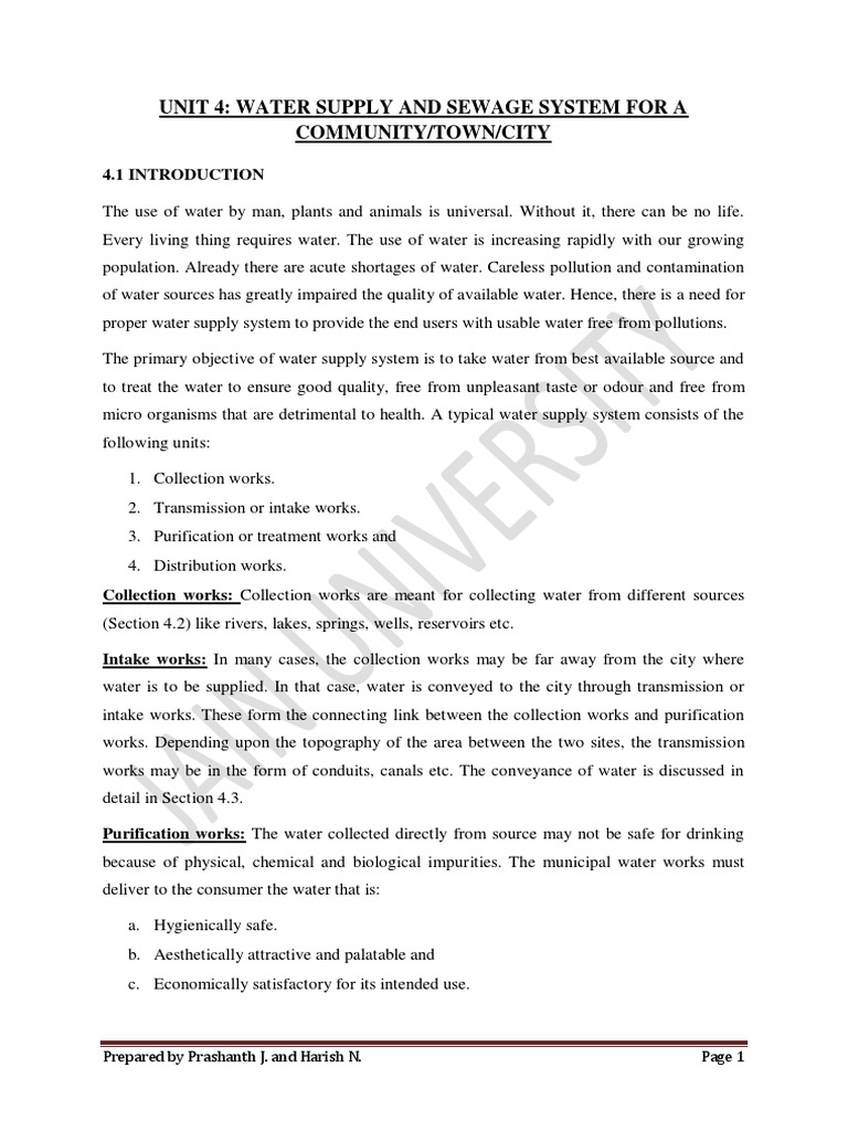 UNIT 4 Water Supply | PDF | Sewage Treatment | Water Resources