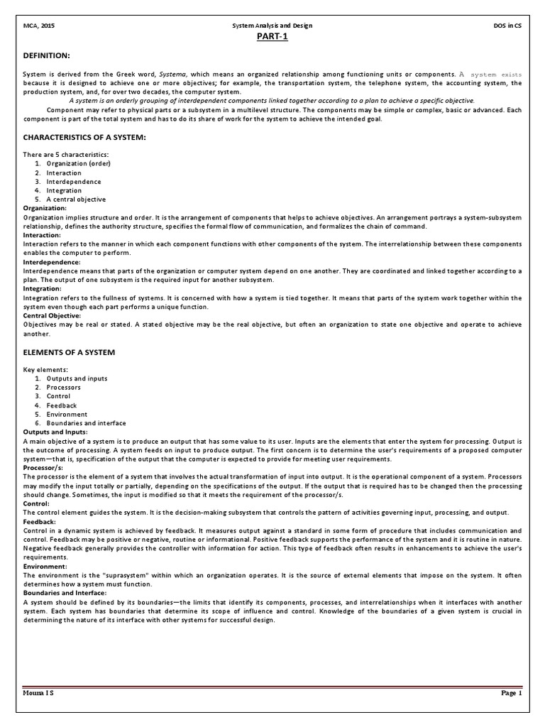 System Analysis and Design - Notes Part1 | PDF | System | Input/Output