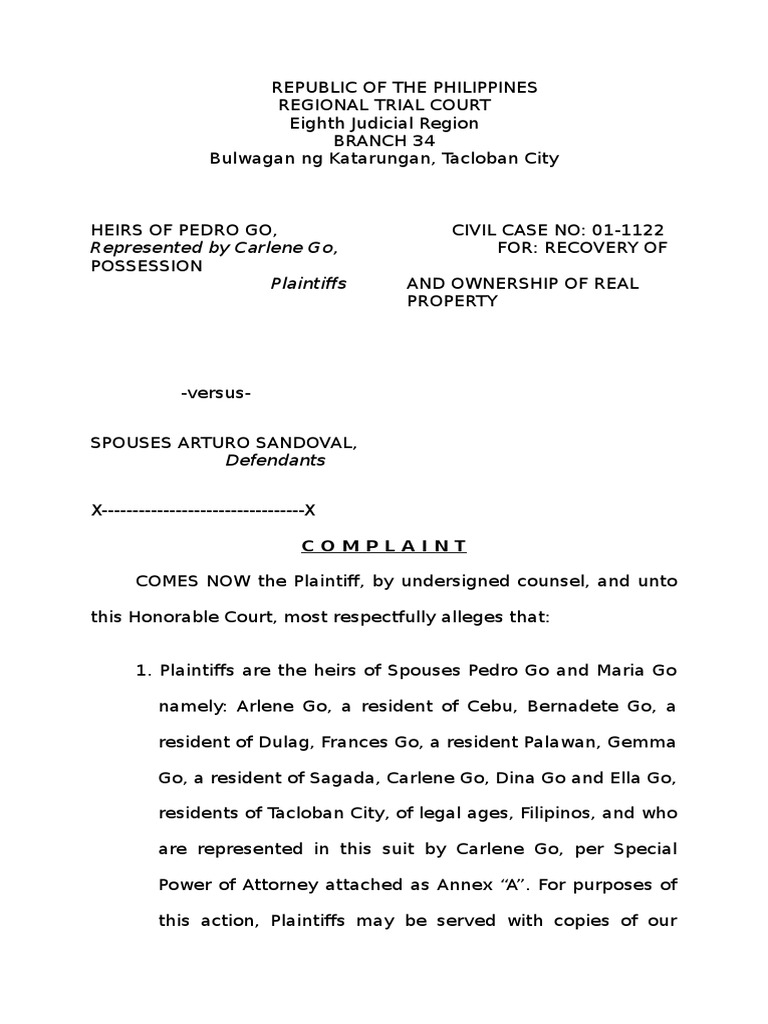 Ejectment Complaint | PDF | Injunction | Lawsuit