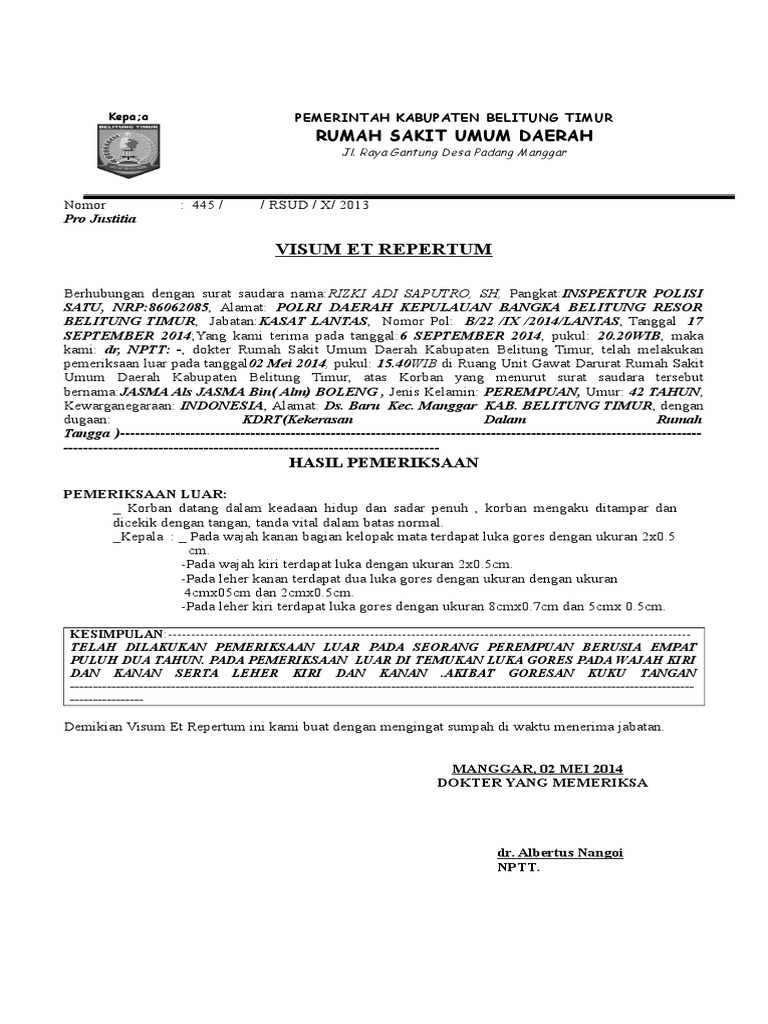 Contoh Visum Et Repertum | PDF | Kesehatan Holistik