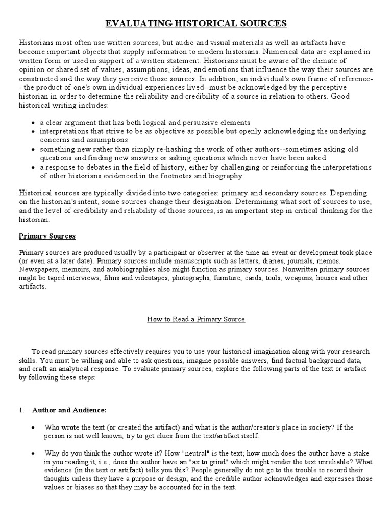 EvaluatiEvaluating Primary and Secondary Sourcesng Primary and ...