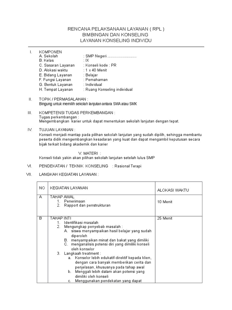 Contoh RPL Konseling Individual | PDF