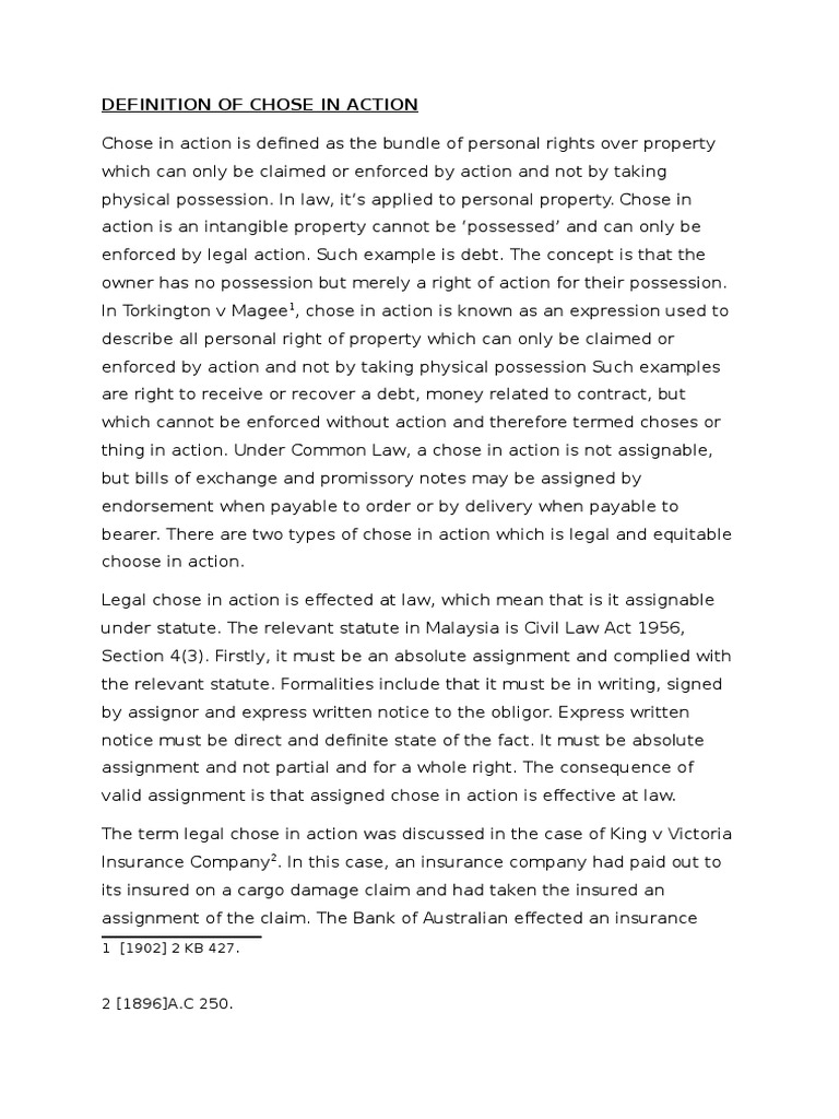 Definition of Chose in Action | PDF | Assignment (Law) | Private Law