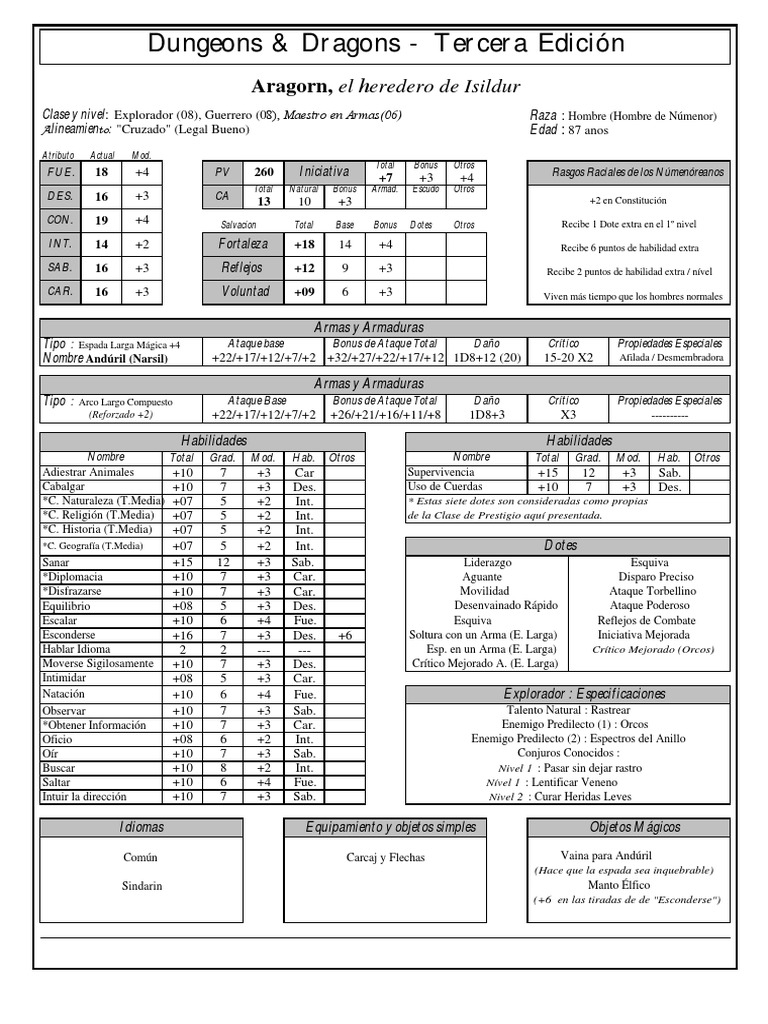 Aragorn: Maestro en Armas D&D 3.0 | PDF | Espada | J. R. R. Tolkien