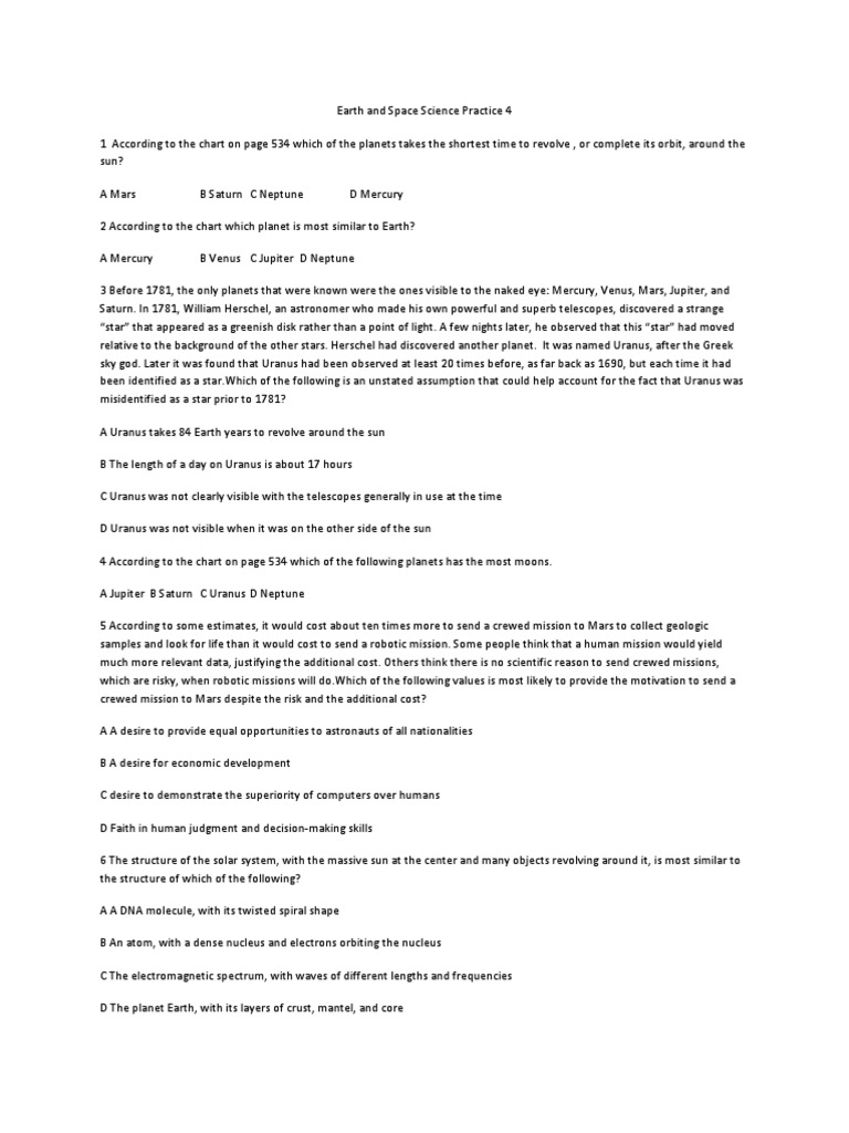 Planetary Science Practice Questions | PDF | Uranus | Planets