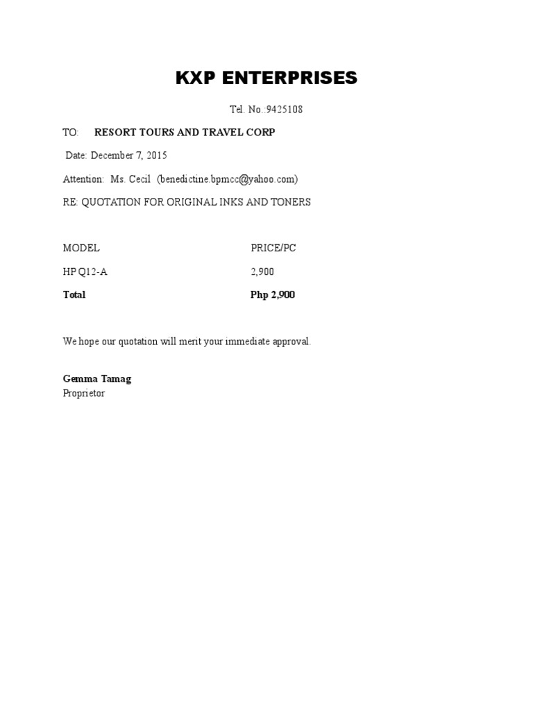 Quotation for HP Inks and Toners | PDF
