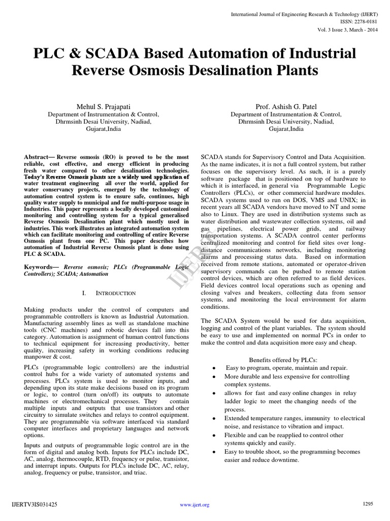 PLC & SCADA Based Automation of Industrial Reverse Osmosis | PDF | Programmable Logic Controller ...