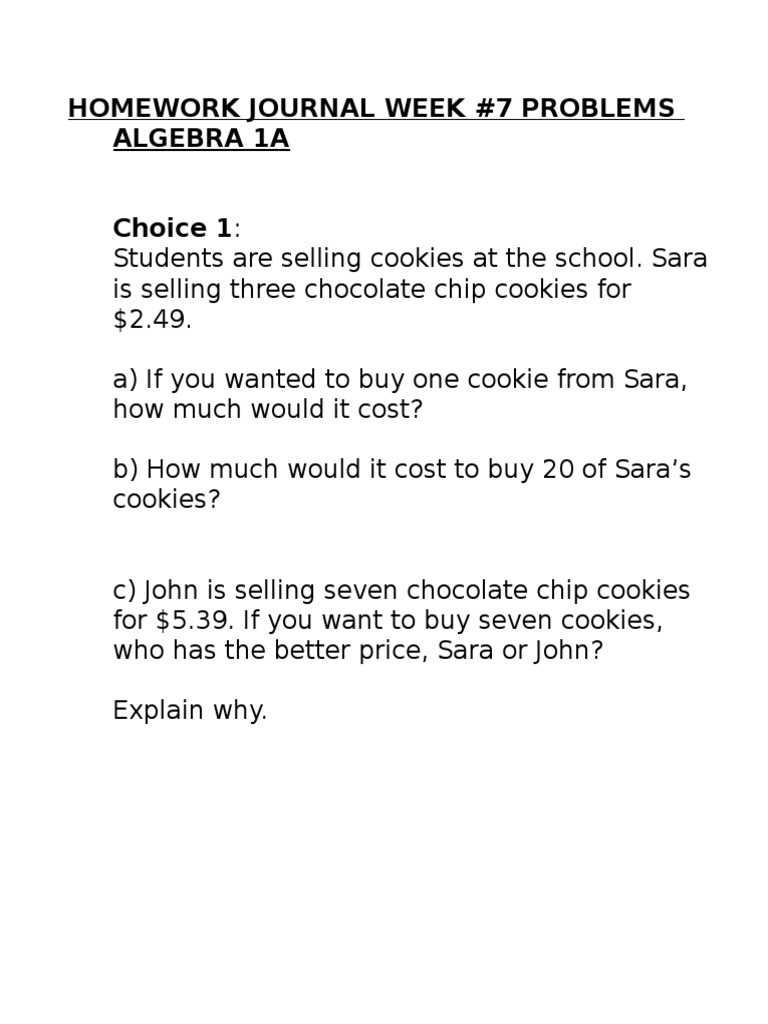 Algebra 1A Homework Week 7 Problems | PDF